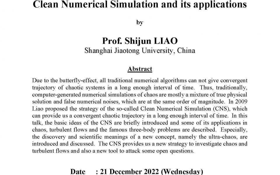 Department of Mathematics - Seminar on Scientific Computation - Clean Numerical Simulation and ...